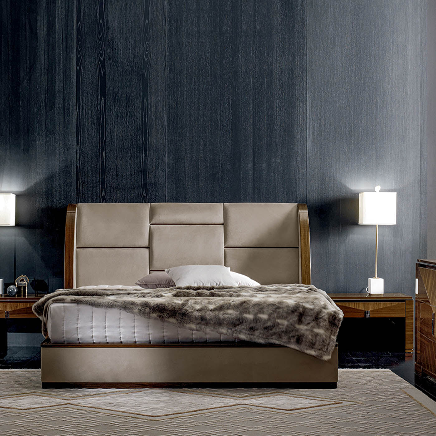 Grace Beige Fabric & Canaletto Walnut Double Bed Franco Bianchini ...