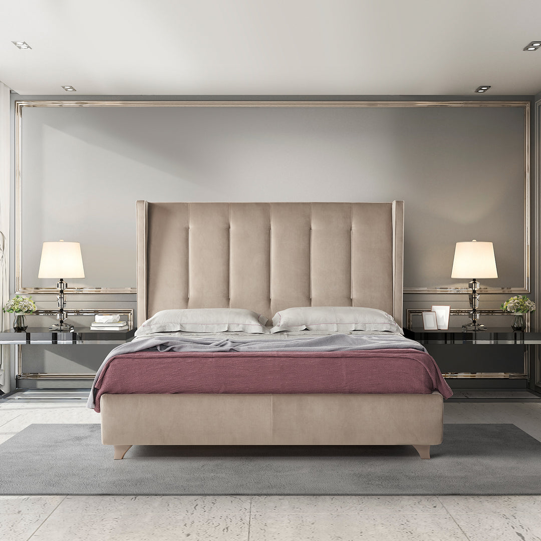 Edo Quilted Beige Velvet Bed Bedding Atelier | Artemest