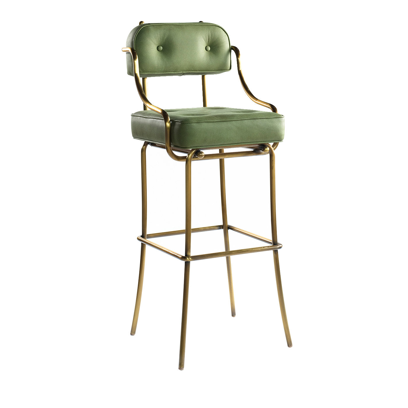 Retro Green Leather Bar Stool Steel Legs B.B. for Reschio | Artemest