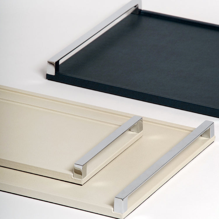 Giove Small Ivory Leather Tray Pinetti | Artemest