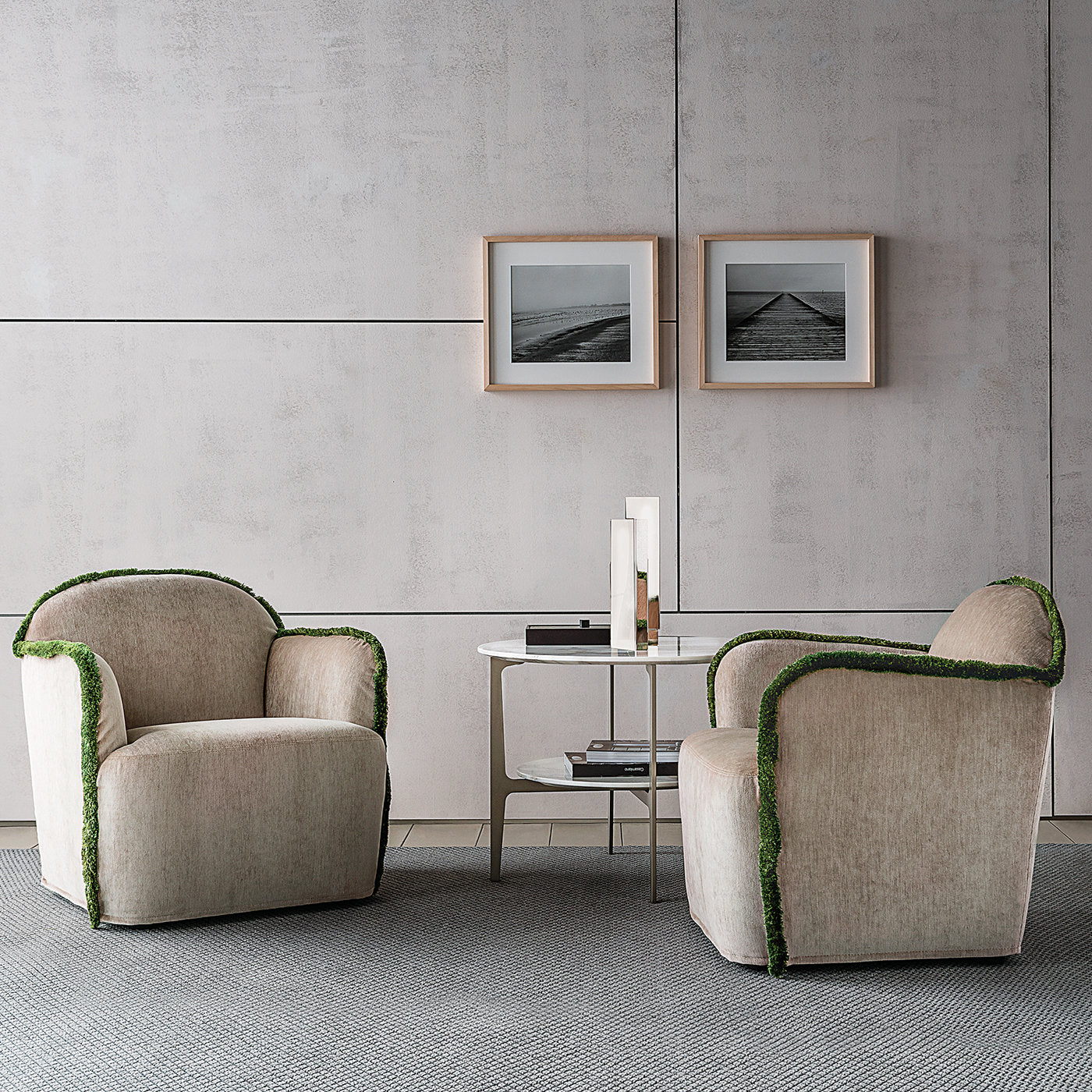 Ada Cream Armchair with Green Piping by Paola Navone Casamilano | Artemest