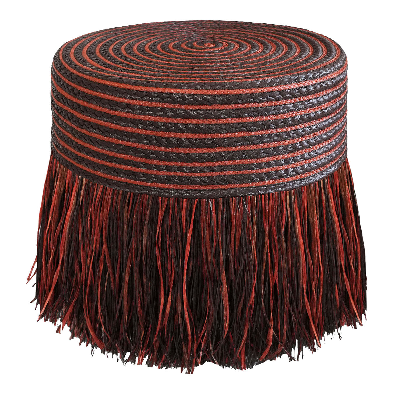 Puf Boho Chic de Paja Naranja y Marrón Lorenza Bozzoli Couture | Artemest