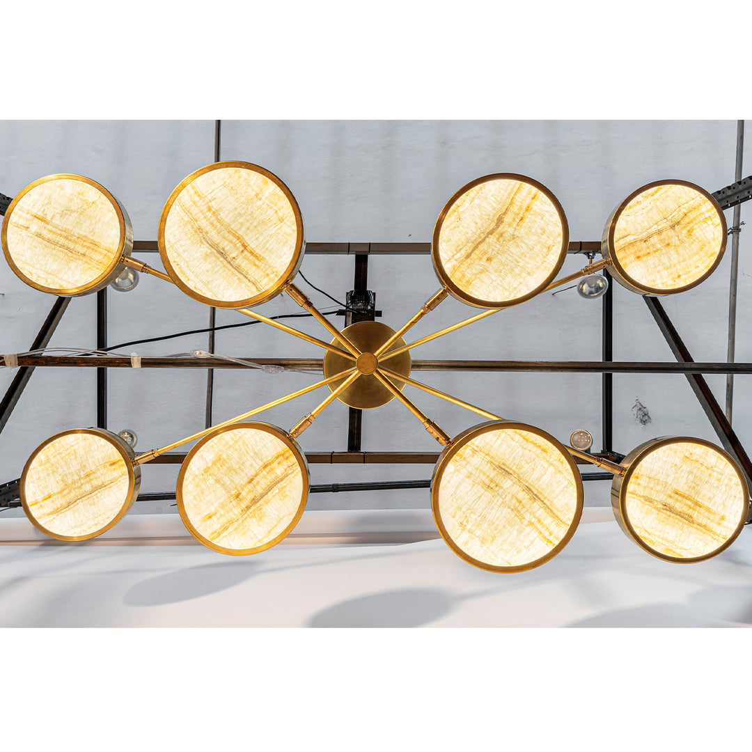 Sistema Solare 8-Arms Brass and Onyx Chandelier Silvio Piattelli | Artemest
