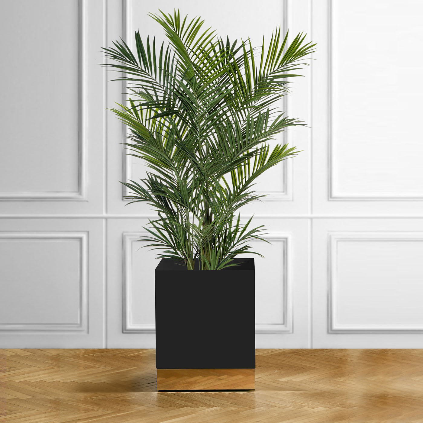 Square-Based Black & Brass Metal Wheeled Cachepot Molto Collectibles ...