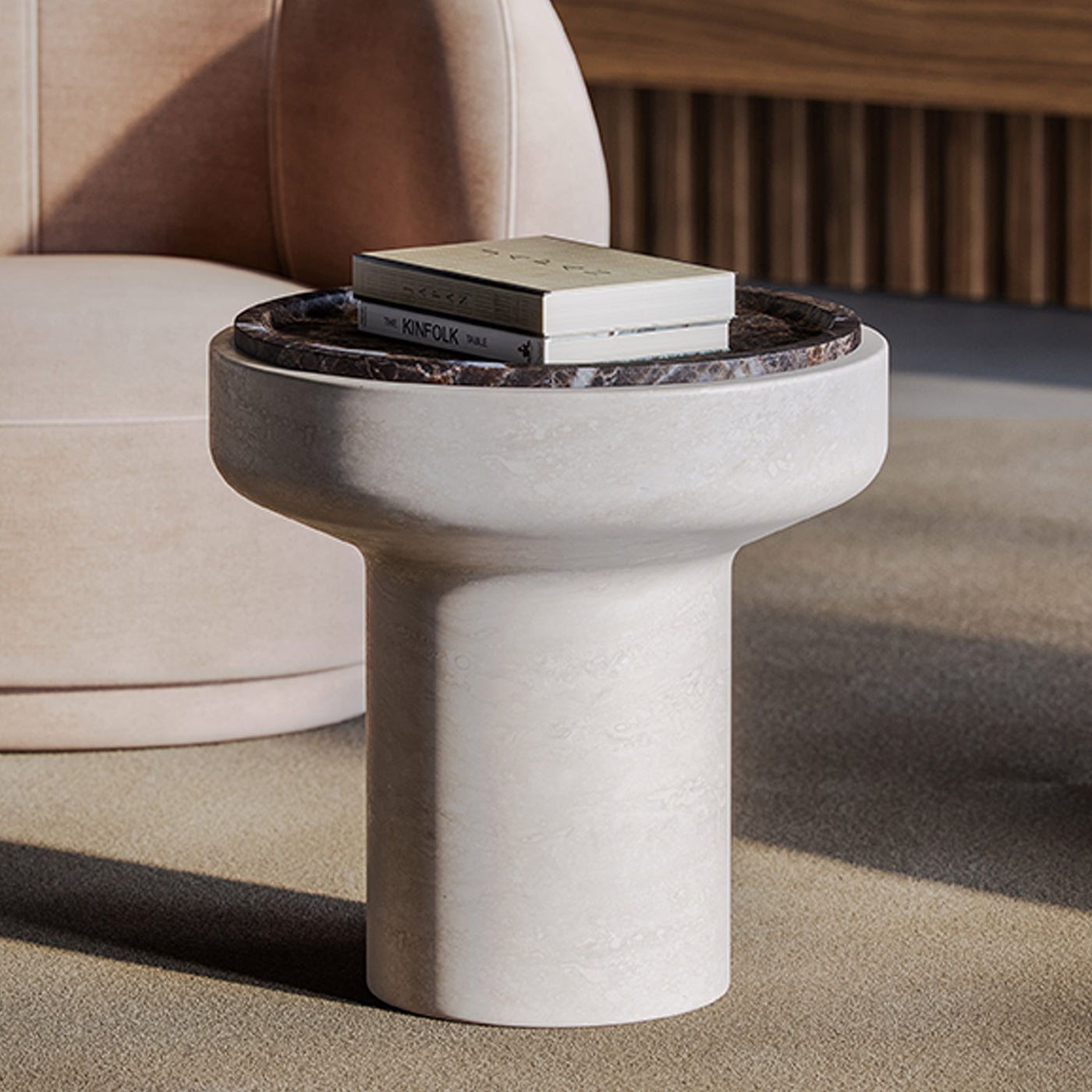 Tivoli Side Table in travertine and marble by Ivan Colominas MMairo ...