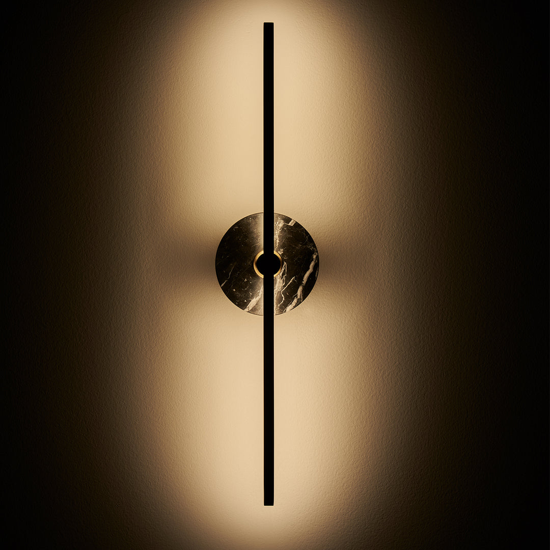 "Essential Stick" Wall Sconce in Satin Brass and Black Marquinha Marble ...