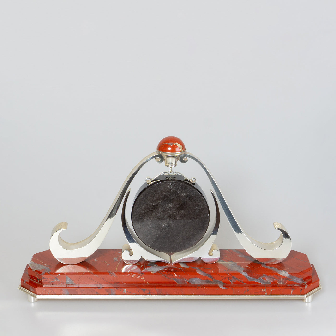 Red Jasper, Obsidian and Silver Desk Clock Didoni | Artemest