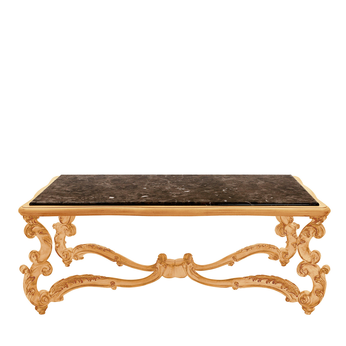 Florence Gold Wood With Dark Emperador Marble Top Coffee Table ...
