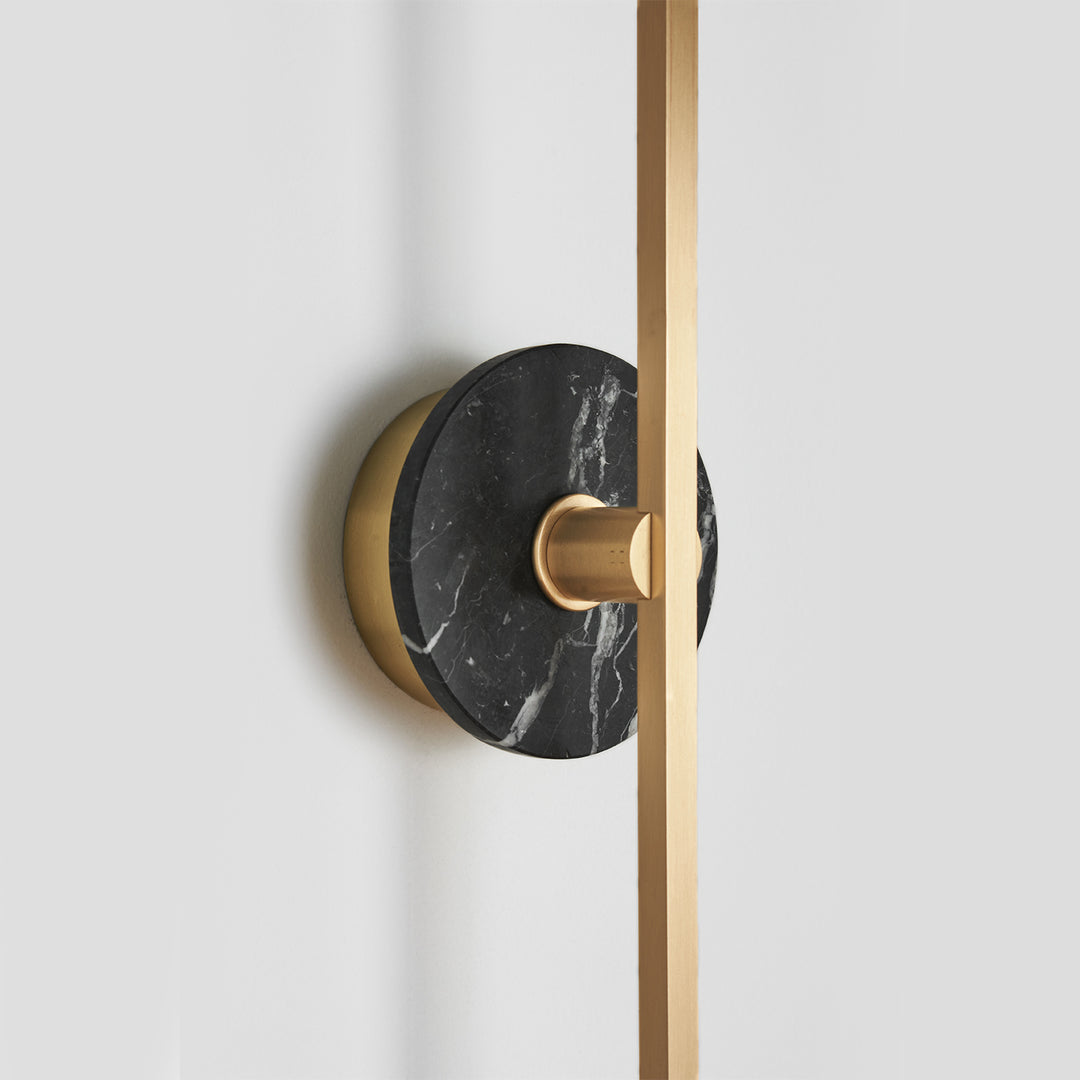 "Essential Stick" Wall Sconce in Satin Brass and Black Marquinha Marble ...