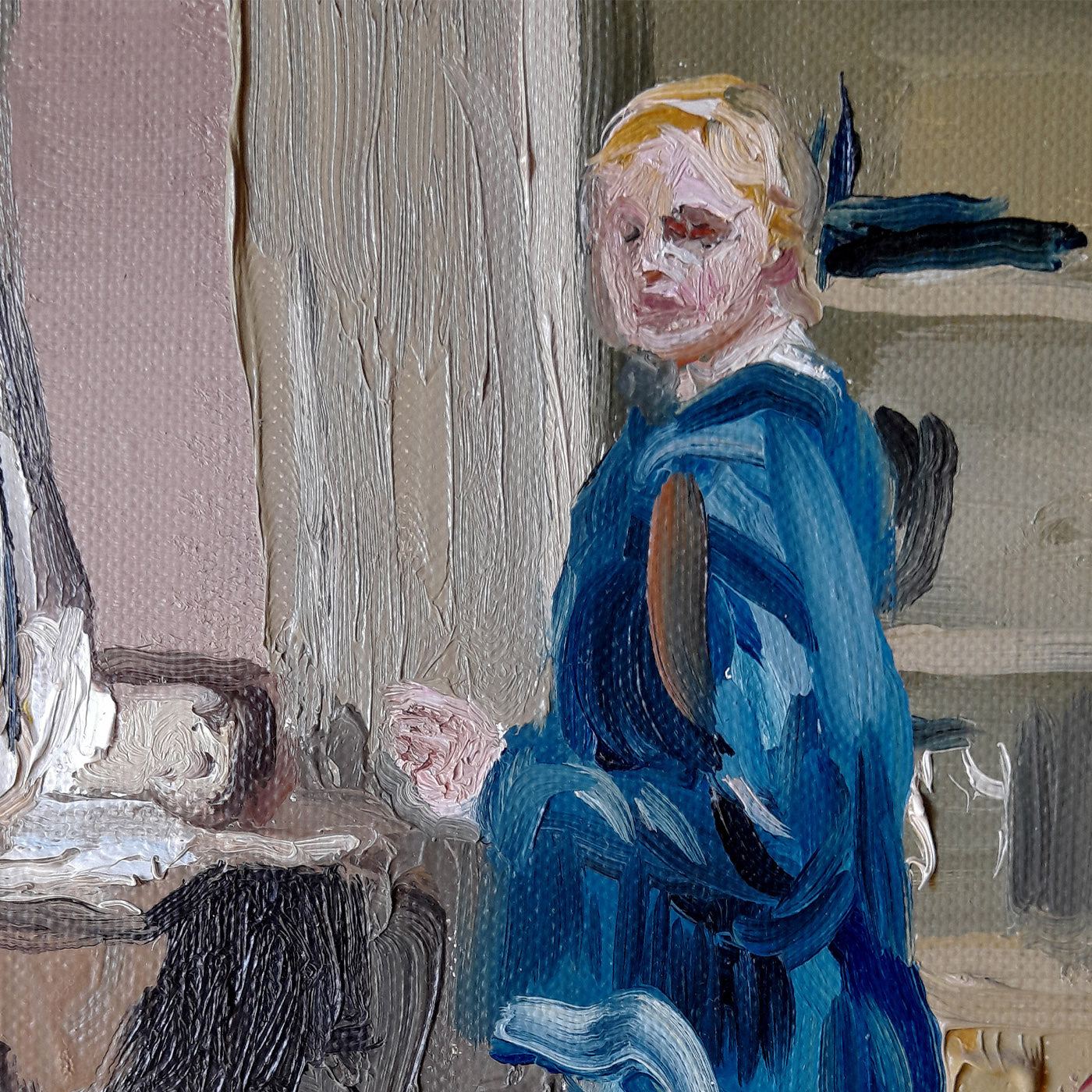 Interno con scala Oil on Linen Painting Federico Lombardo | Artemest