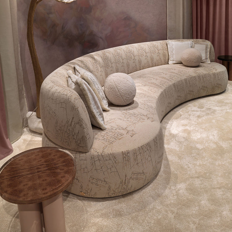 Duse Cityscape-Embroidered Beige Fabric Sofa Chiara Provasi | Artemest