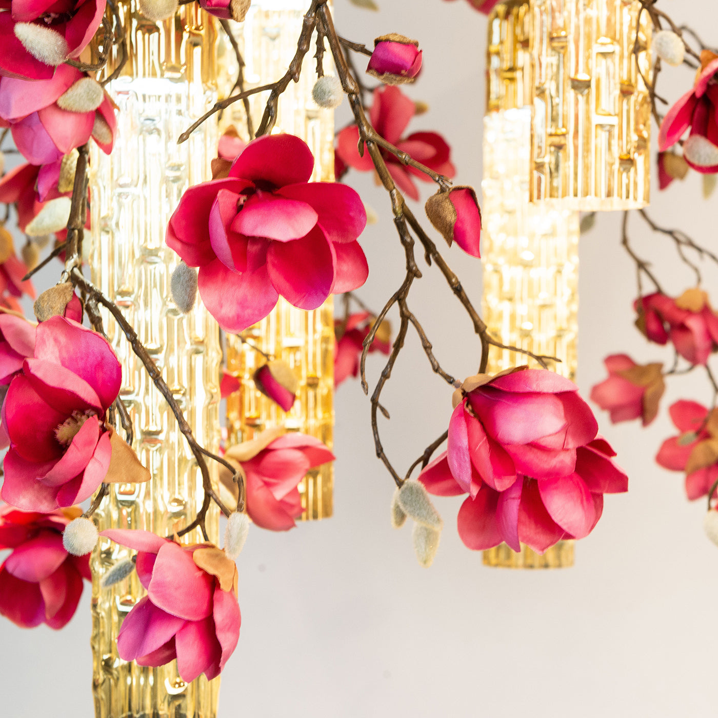 Flower Power Magnolia Square Chandelier with Golden Decorations ...