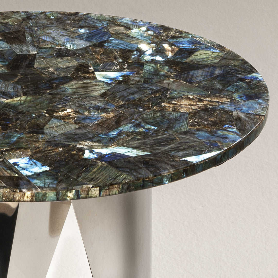 Buonanotte Round Labradorite & Chromed Side Table Obsydian Stone | Artemest