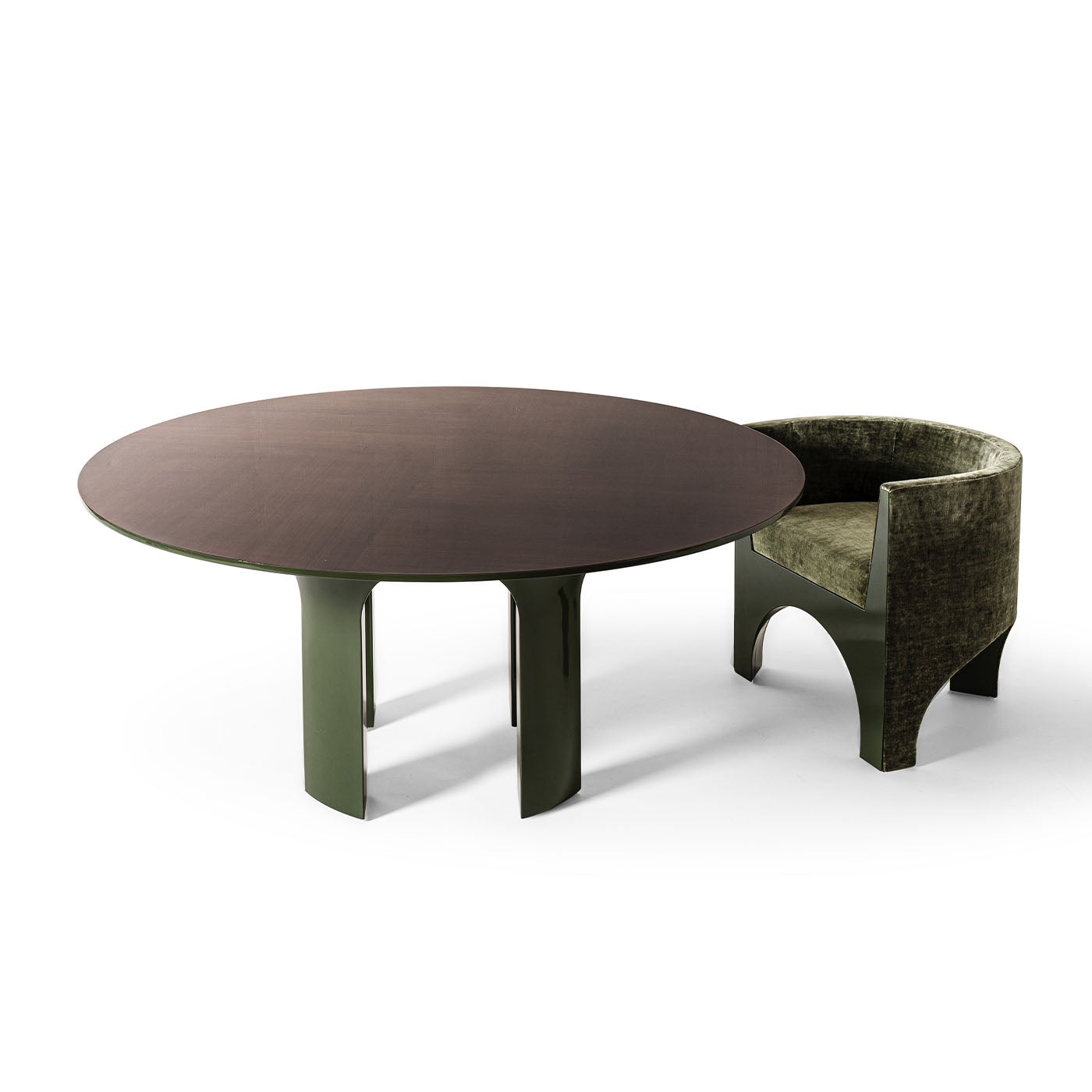 Archi Round Green and Brown Wood Dining Table by Storagemilano Fratelli ...