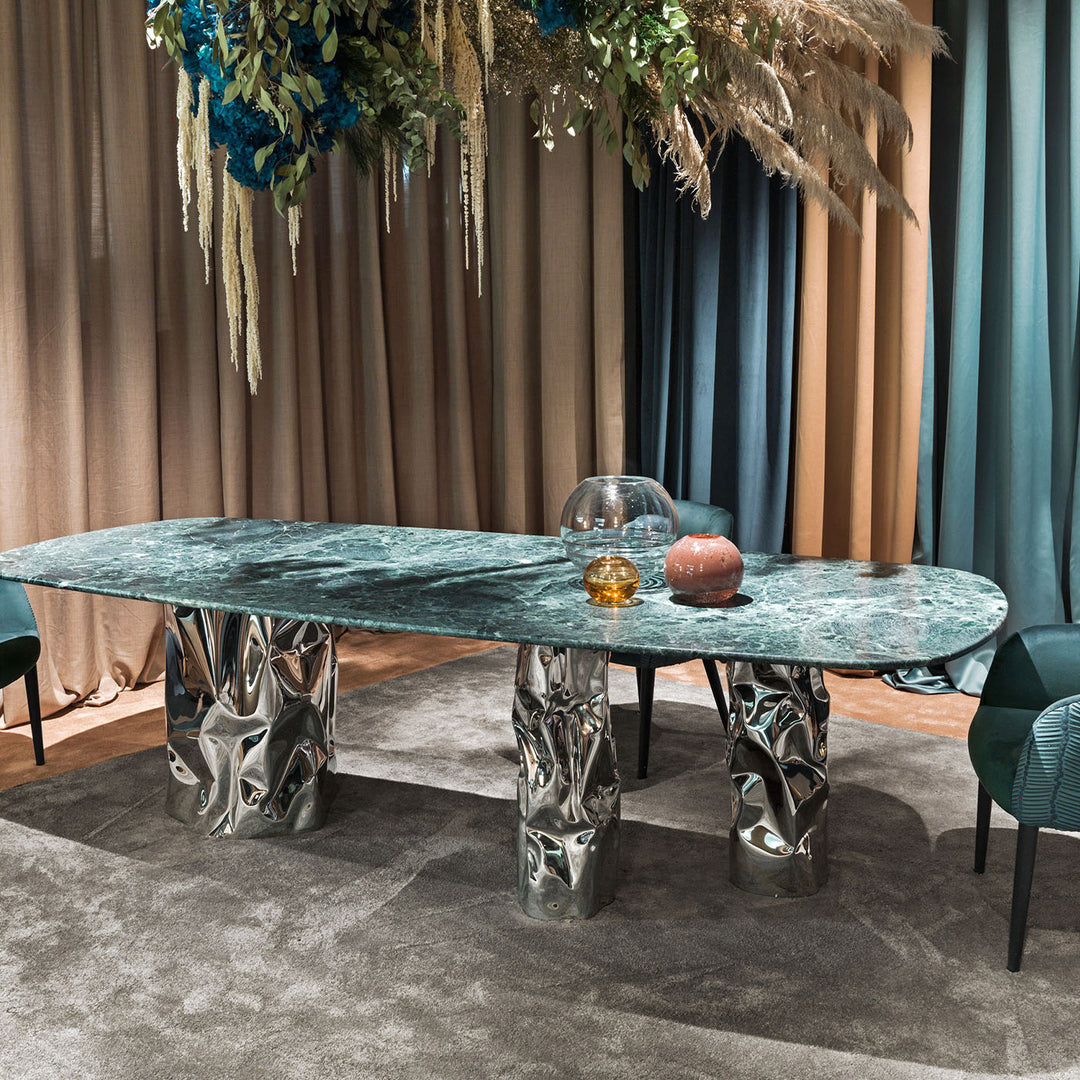 Lotus Verde Alpi Marble & Steel Dining Table Chiara Provasi | Artemest