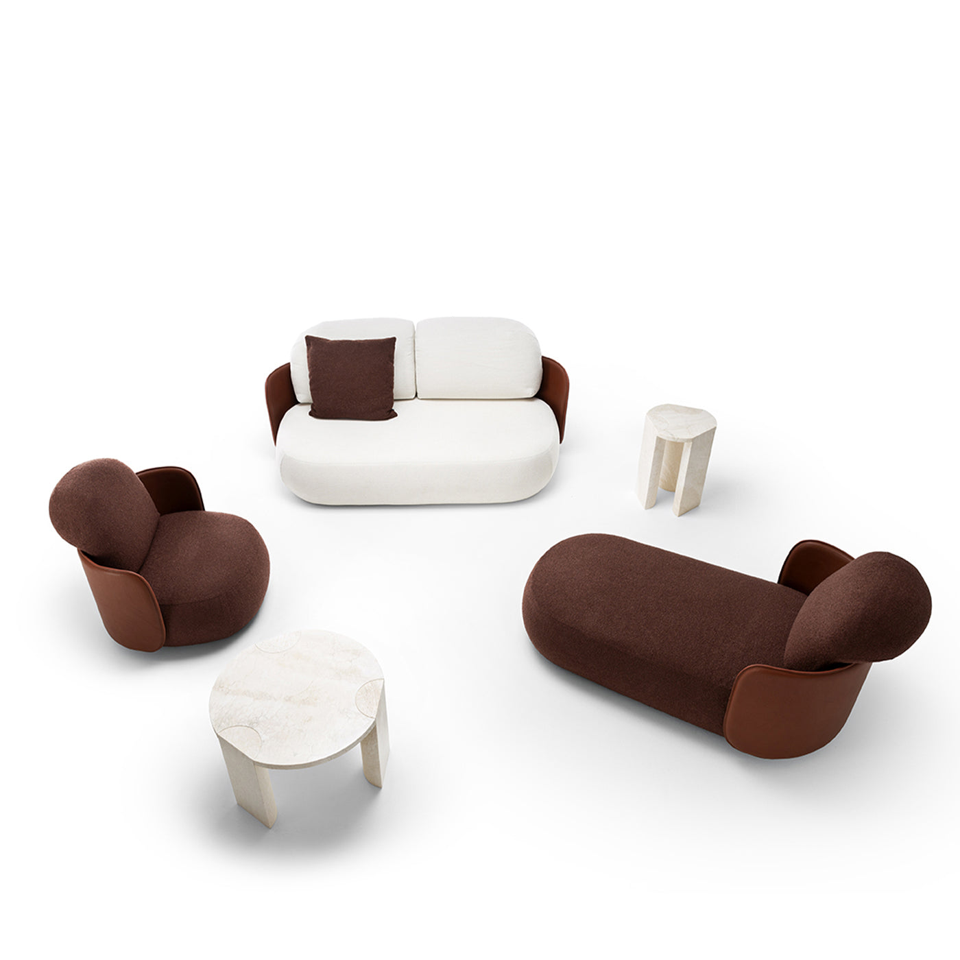 Mochi Brown Leather & Fabric Armchair by Studiopepe Exteta | Artemest
