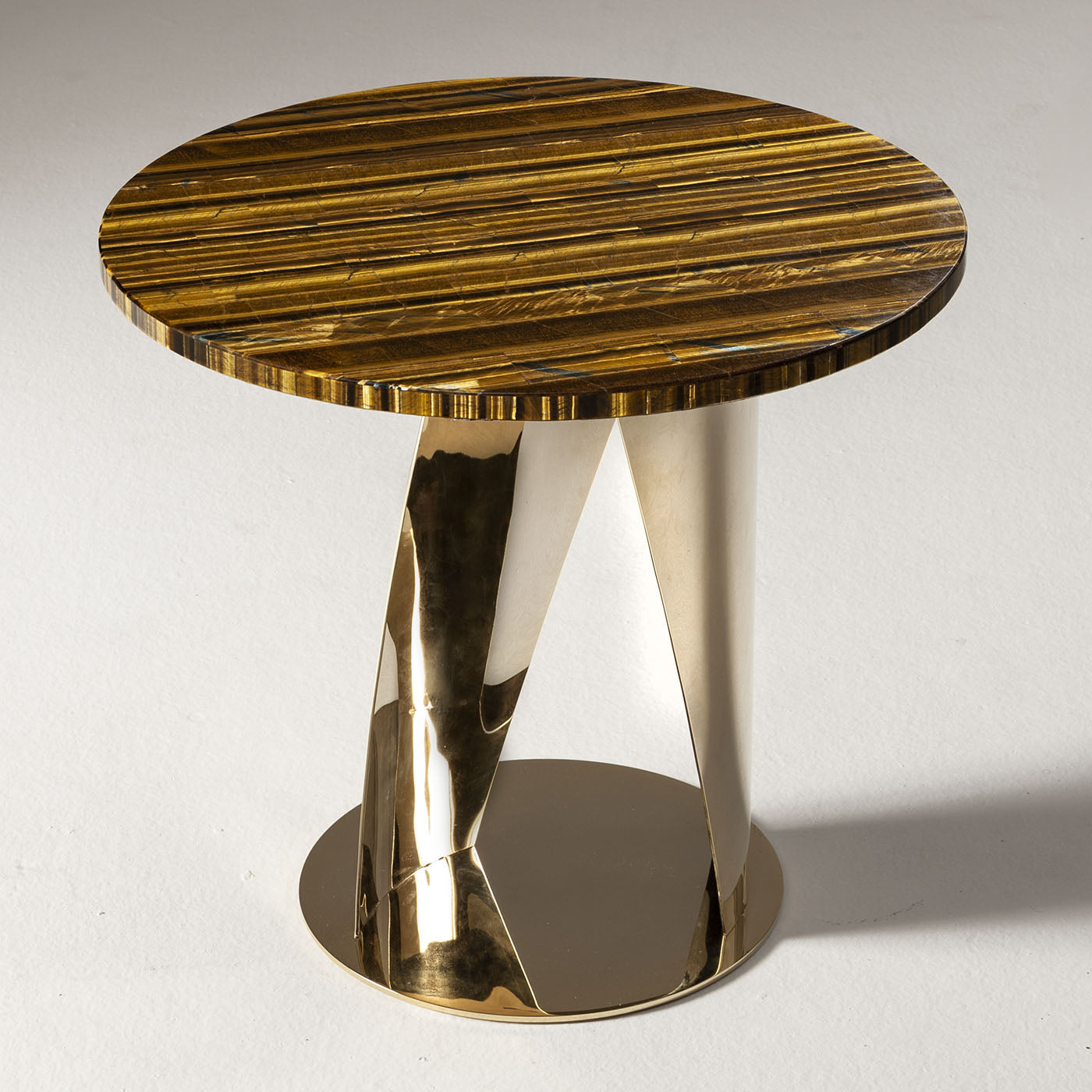 Buonanotte Round Tiger-eye & Golden Side Table Obsydian Stone | Artemest