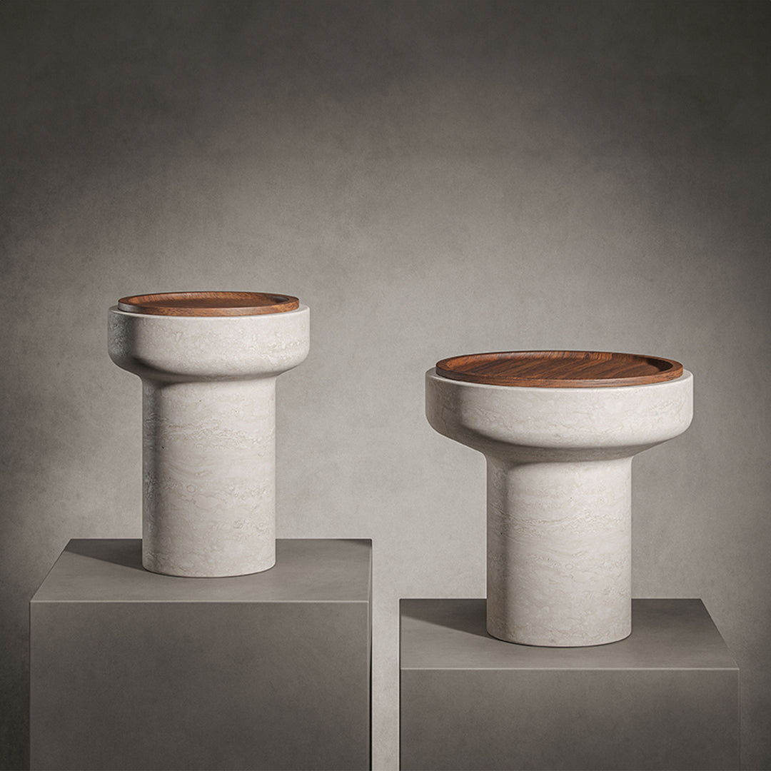 Tivoli Side Table in travertine and walnut by Ivan Colominas MMairo ...